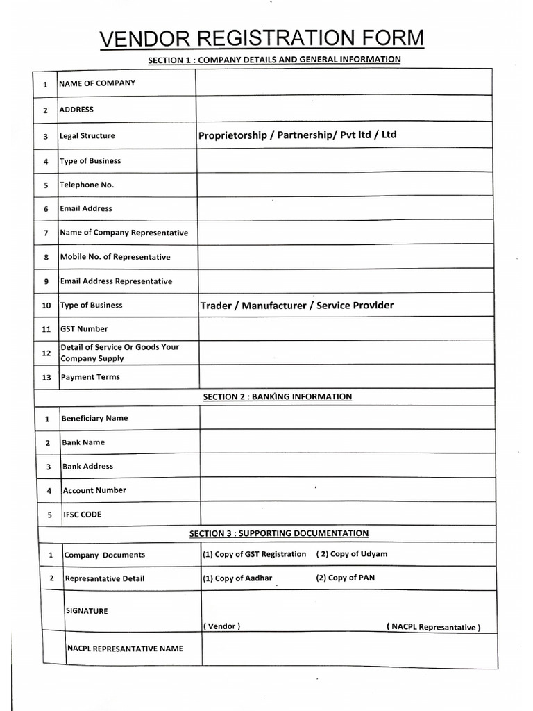 Vendor Registration Form Pdf
