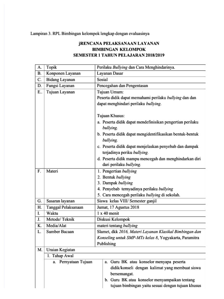 PDF RPL Bimbingan Kelompok Lengkap Dengan Evaluasinya Compress | PDF ...