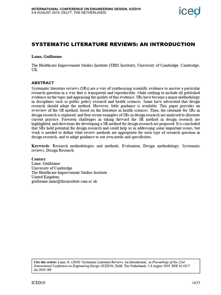 Systematic Literature Reviews An Introduction | PDF | Systematic Review ...