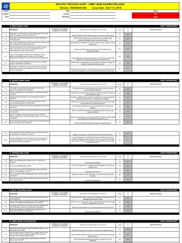 GM 1927 16b Gas Mig Weld Process Audit | PDF | Audit | Welding