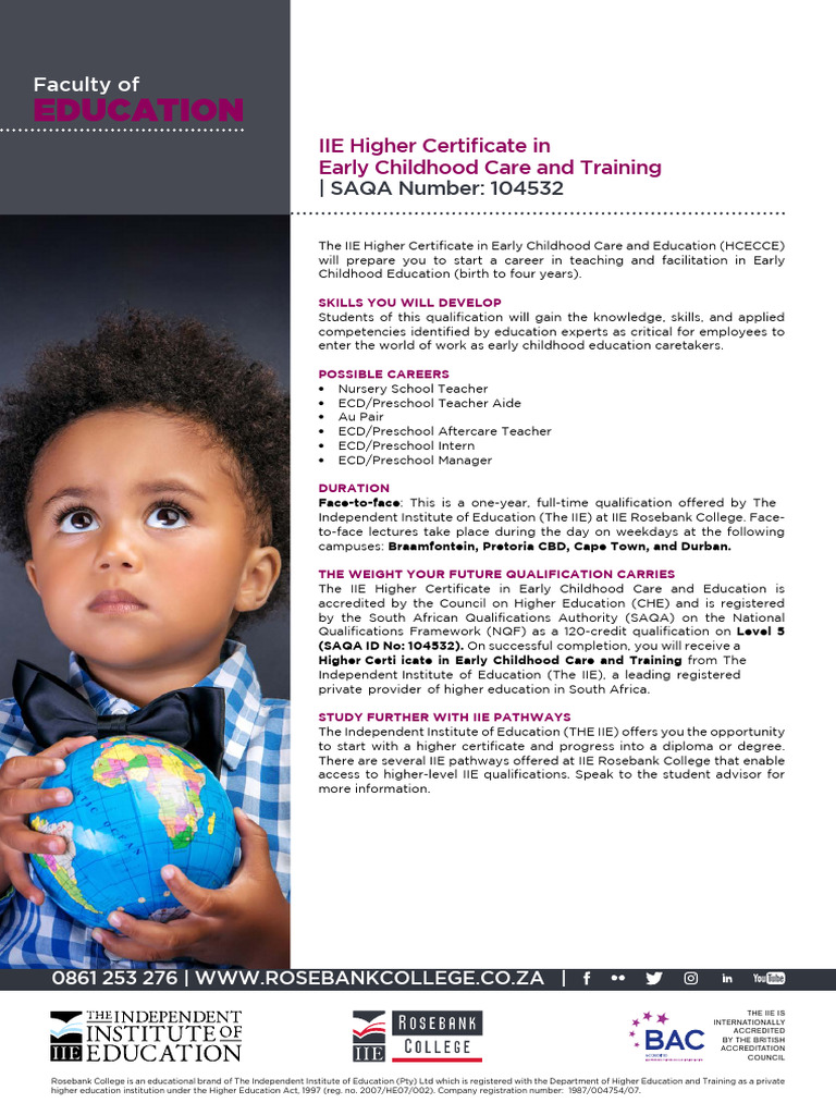 2022 IIE Higher Certificate in Early Childhood Care and Training Final | PDF | Early Childhood ...
