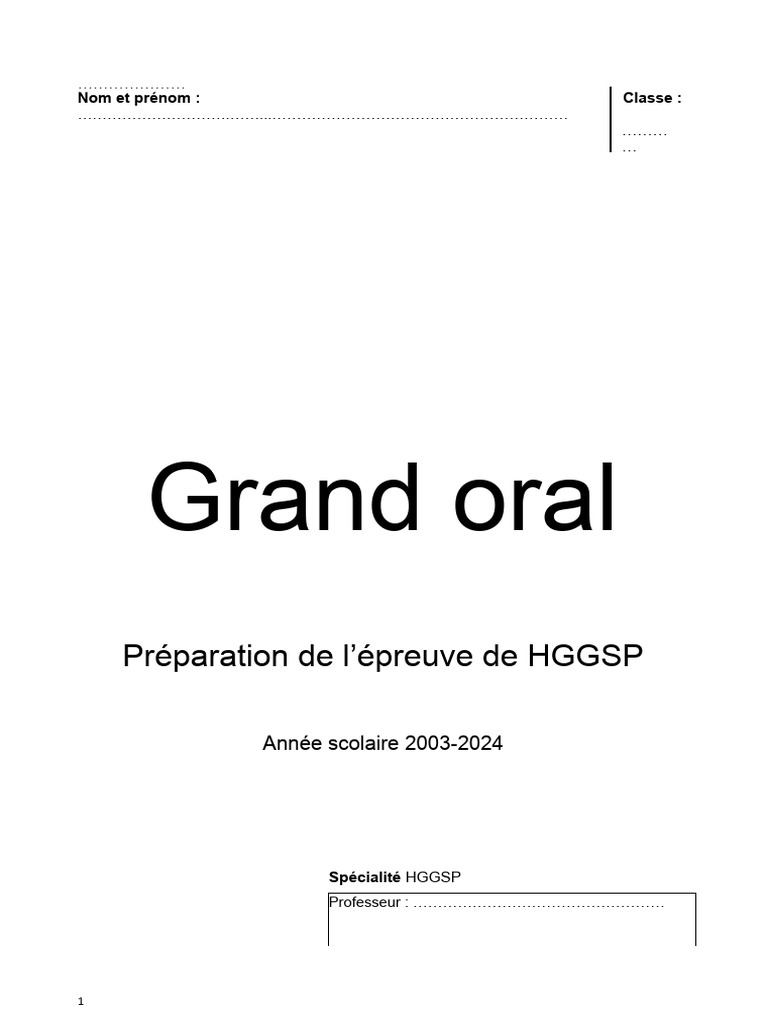 Cahier Grand Oral | PDF