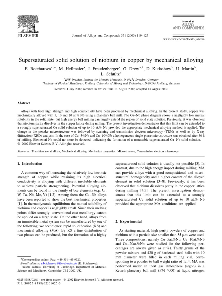 Upersaturated Solid Solution of Niobium in Copper by Mechanical Alloying | PDF | Dislocation ...