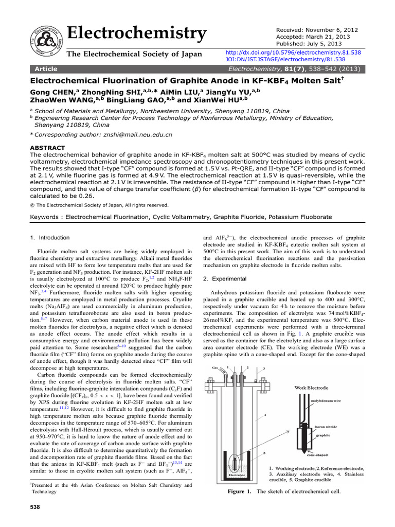 Electrochemical Fluorination of Graphite Anode in KF-KBF4 Molten Salt ...