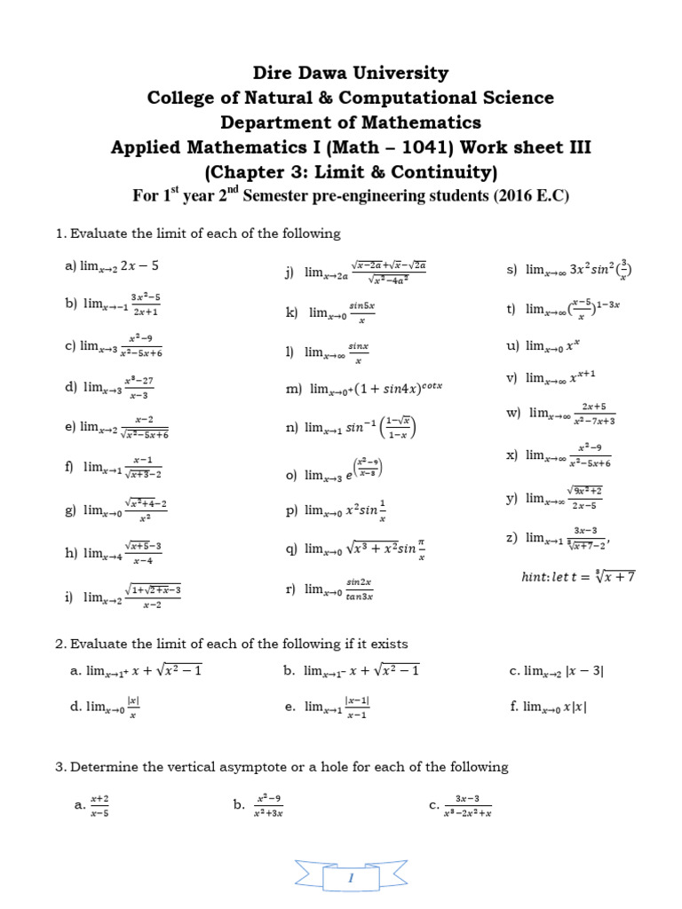 Applied I Work Sheet III | PDF
