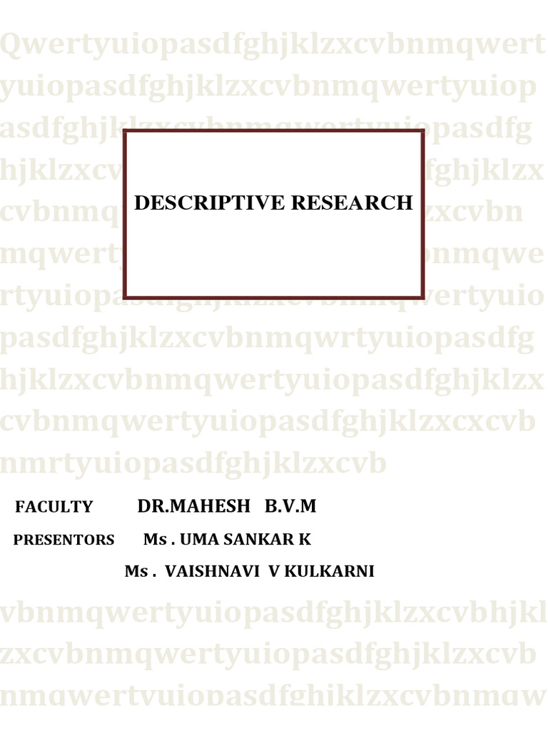 DESCRIPTIVE RESEARCH FINAL | PDF | Survey Methodology | Quantitative ...