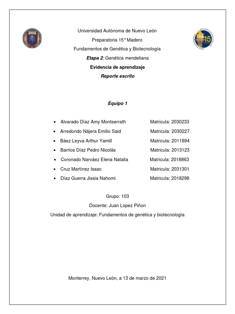 Equipo 1 - EV2 - FGyB | PDF | Cigosidad | Dominancia (Genética)