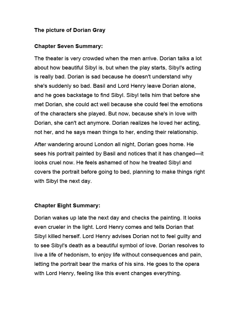 Dorian Gray Chapter 7 and 8 B | PDF