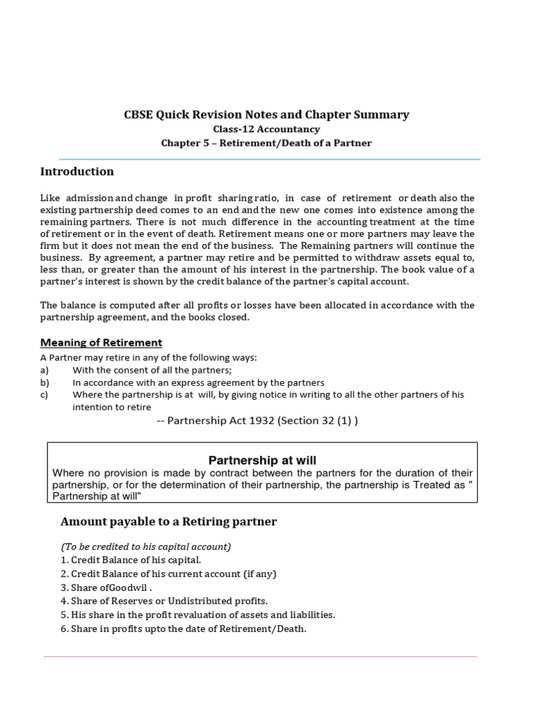 Retirement/Death of a Partner Overview | PDF | Debits And Credits ...