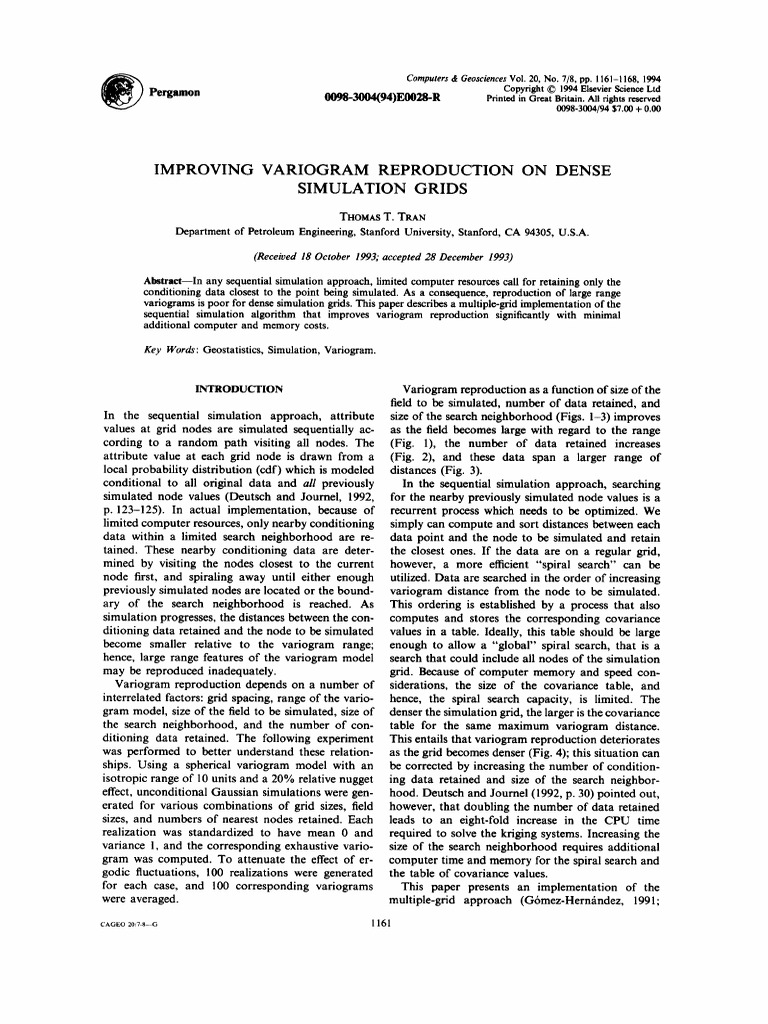 Tran 1994 - Sequential Gaussian Simulation | PDF | Simulation | Applied Mathematics