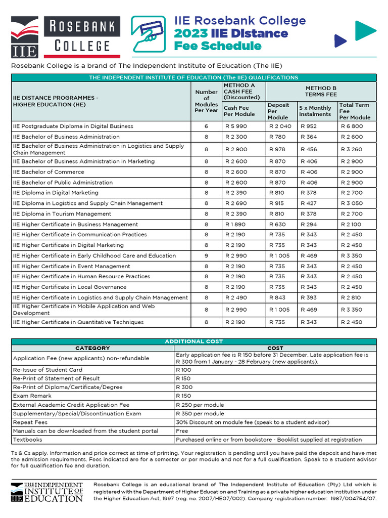 2023 IIE Distance Fee Schedule Final | PDF | Payments | Cheque