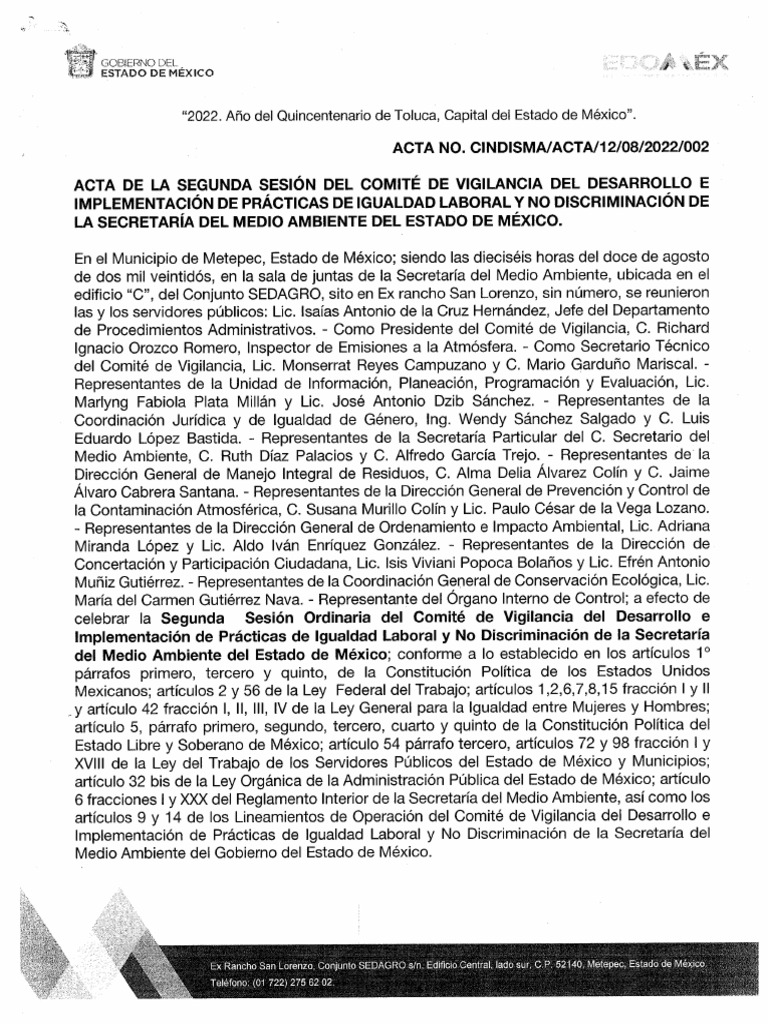 Acta Del Comite De Vigilancia Pdf