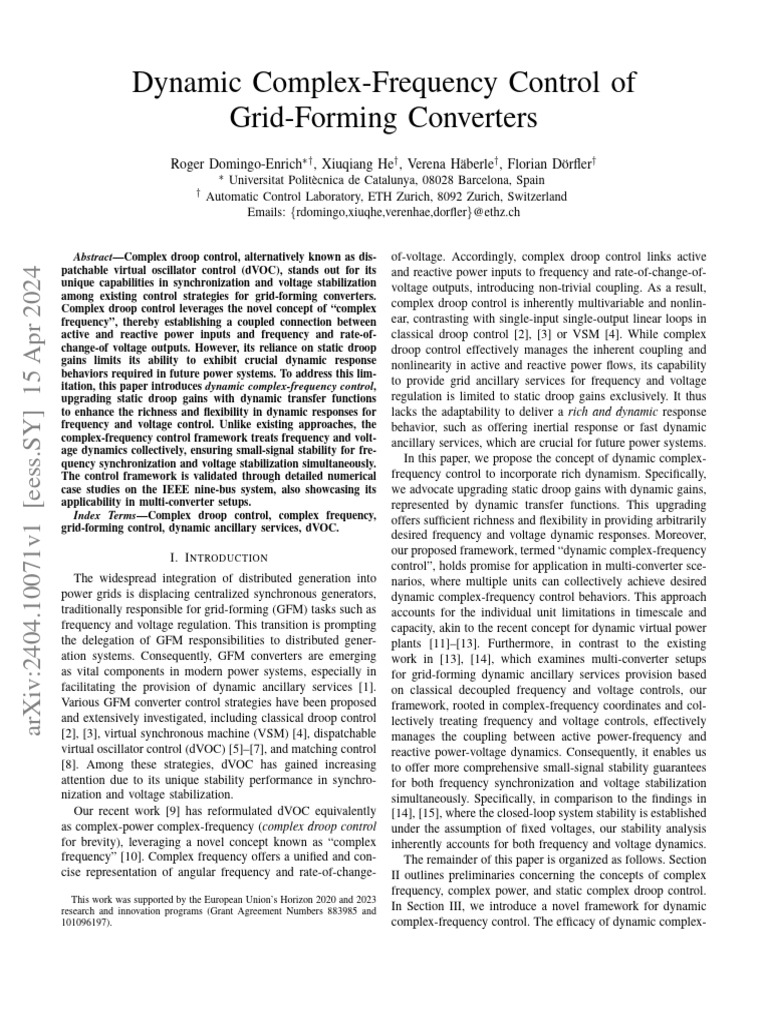 Dynamic Complex-Frequency Control of Grid-Forming Converters | PDF | Laplace Transform ...