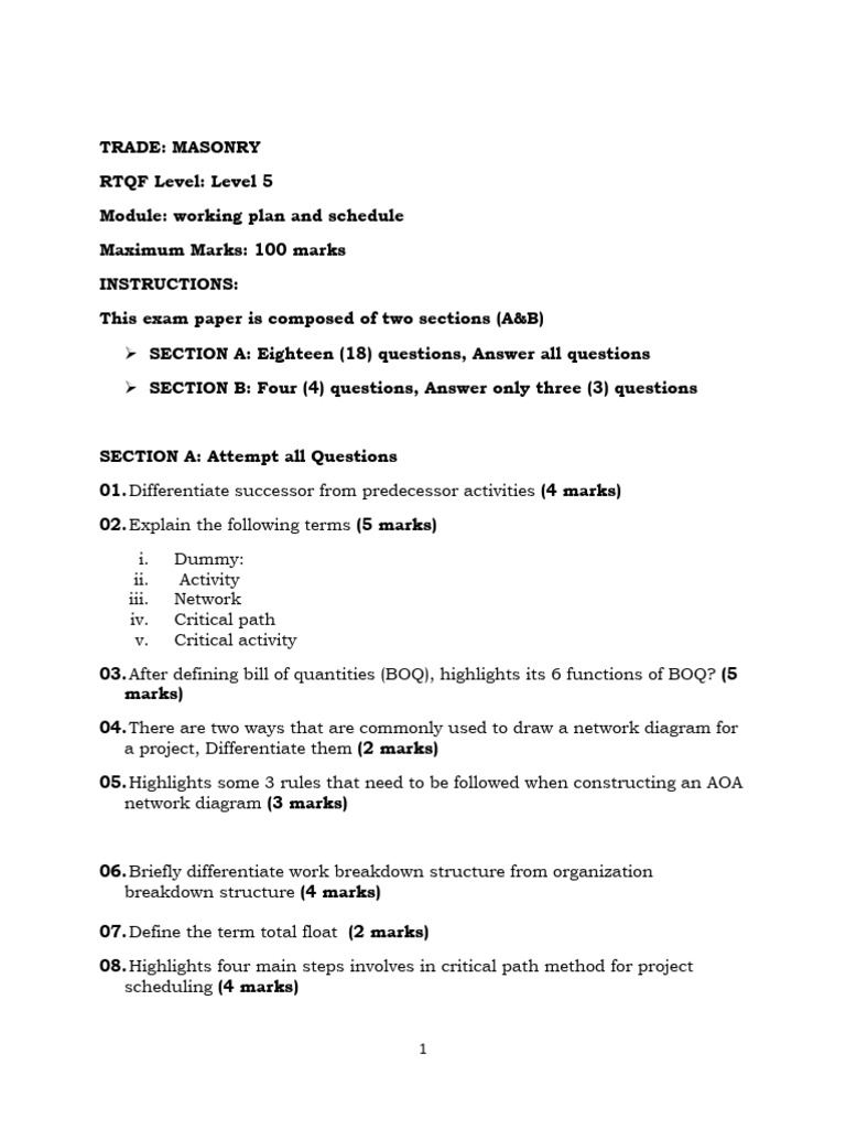 WORKING PLAN and SCHEDULE EXAM | PDF