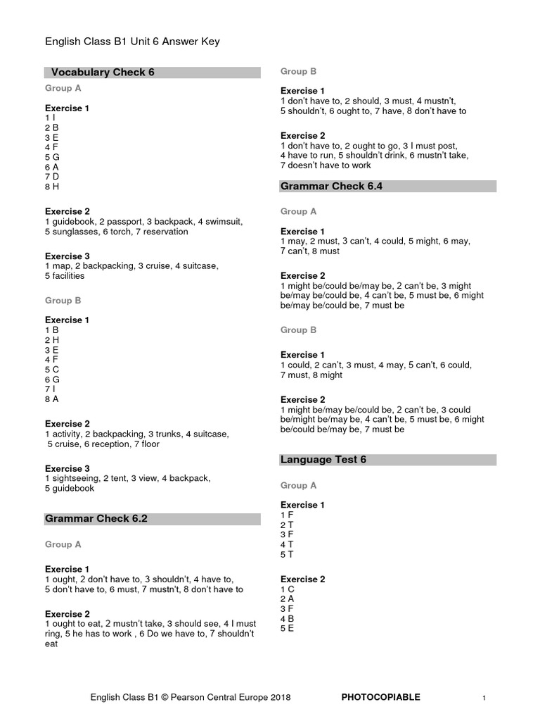 ECB1 Unit 6 Answer Key New2018 New2018 | PDF