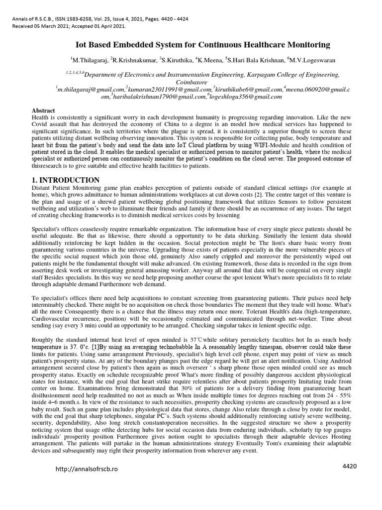 Iot Based Embedded System for Continuous Healthcare Monitoring | PDF ...