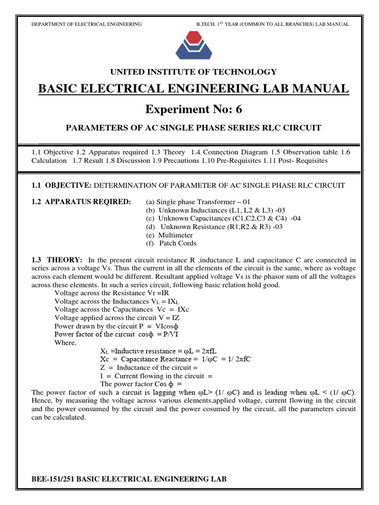 Experiment 6 | PDF | Electrical Network | Inductance