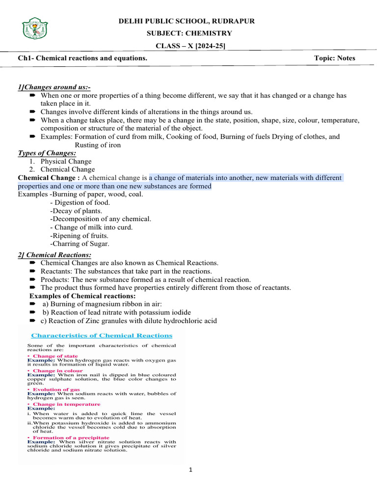 Chemical Reactions and Equations Overview | PDF | Redox | Chemical ...