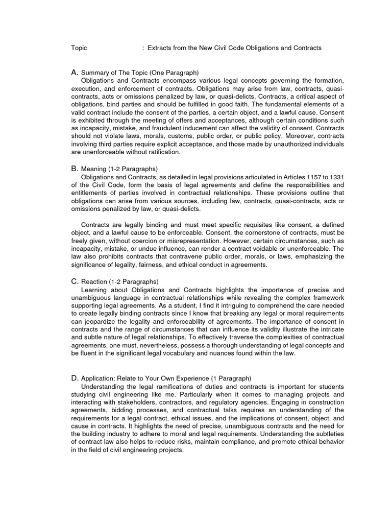 Extracts From The New Civil Code Obligations and Contracts | PDF ...