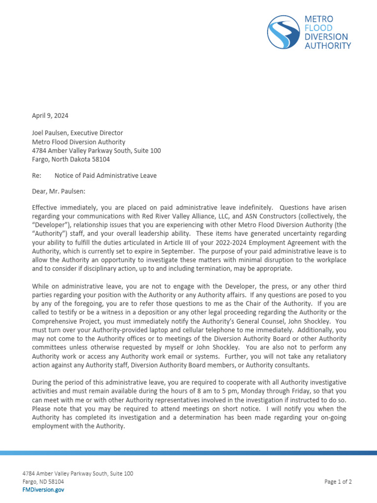 Notice of Paid Administrative Leave - Paulsen (4.9.24) | PDF | Justice ...