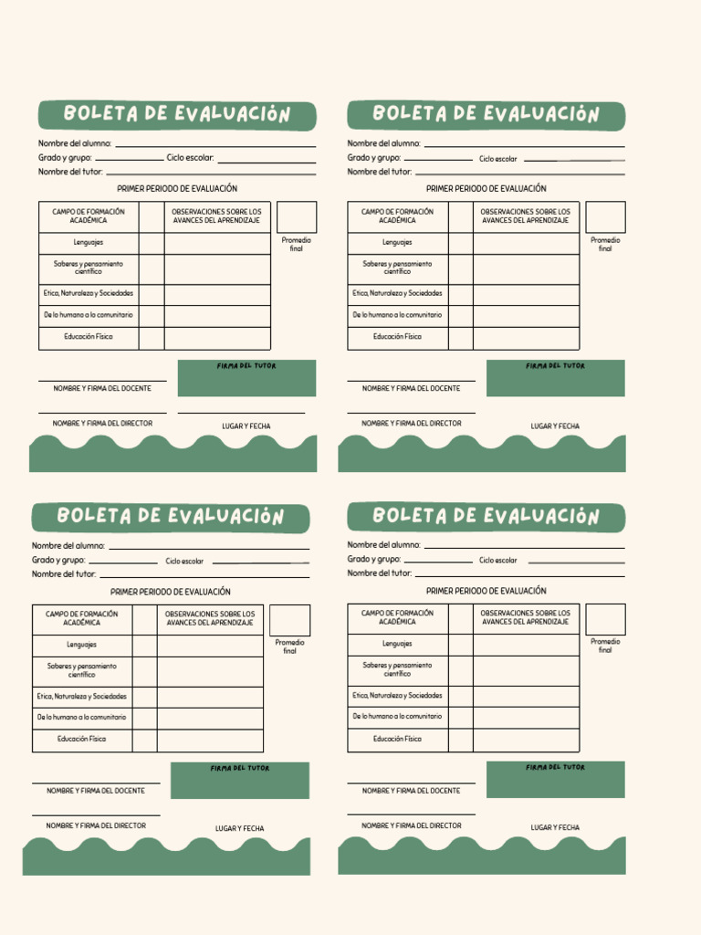 Boleta de Calificaciones Evaluación Preescolar Simple Amarillo_20240411 ...