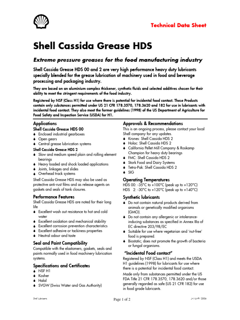 Shell Cassida Grease HDS Overview | PDF | Lubricant