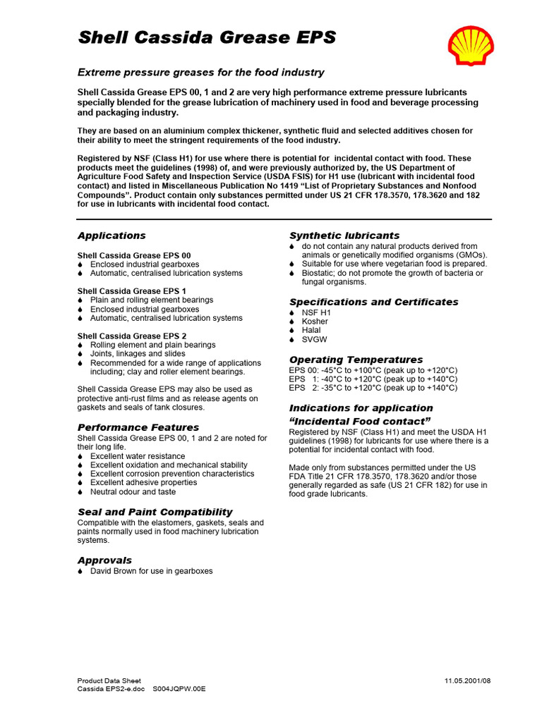 SHELL - Cassida EPS2 - Safety-E | PDF | Lubricant | Materials