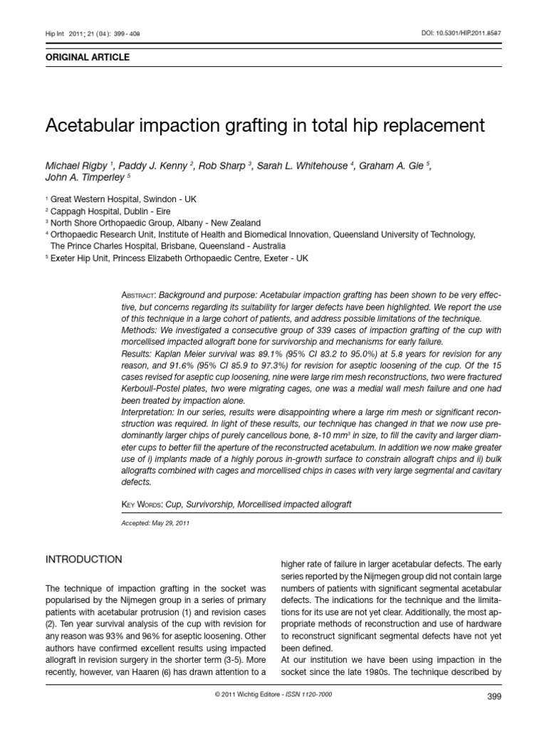 Acetabular Impaction Grafting in Total Hip Replacement 2011 | PDF ...