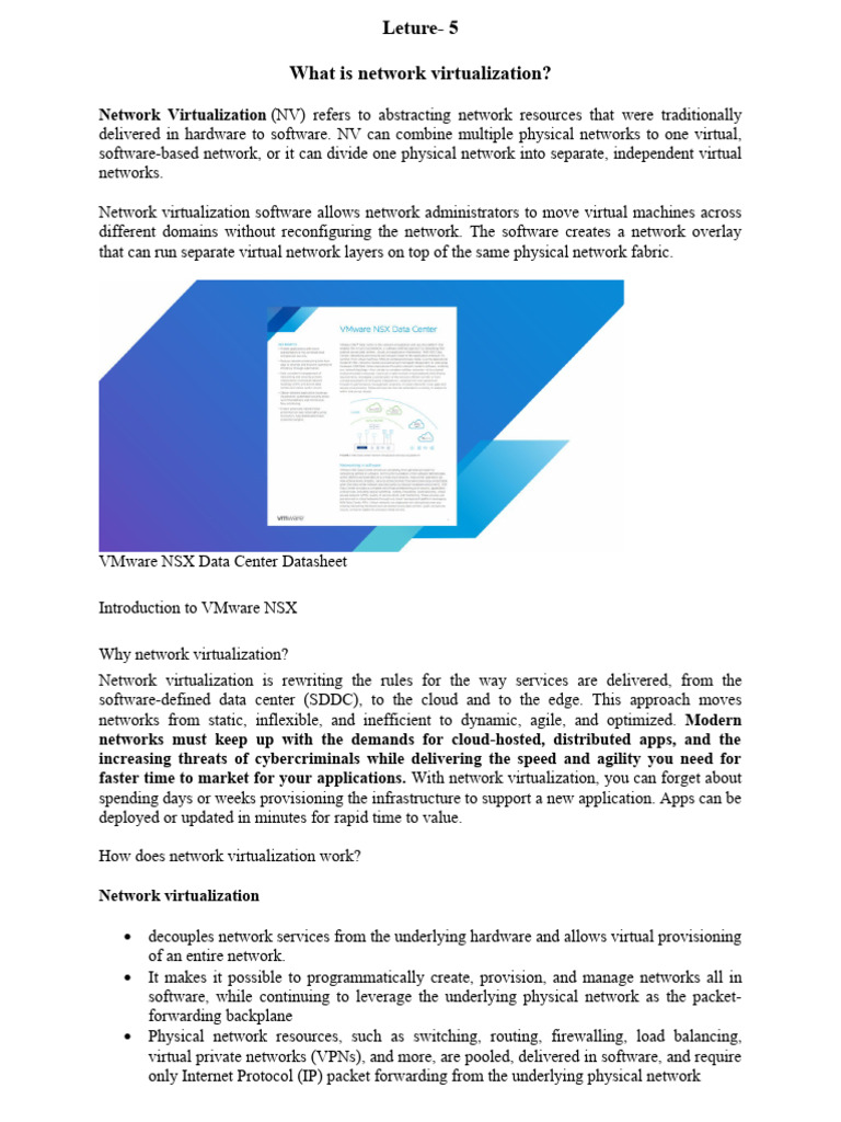 What is network virtualization - Lecture 5 | PDF | Computer Network | Virtualization