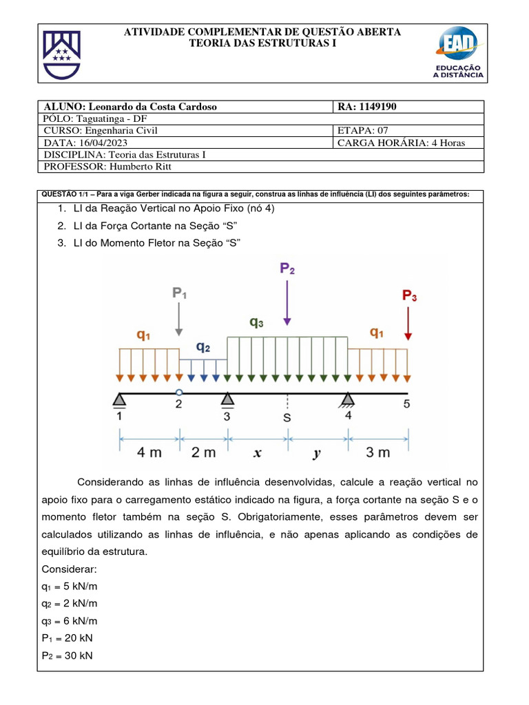 ACQA Teoria Das Estruturas I Leonardo Da Costa Cardoso 1149190 | PDF ...