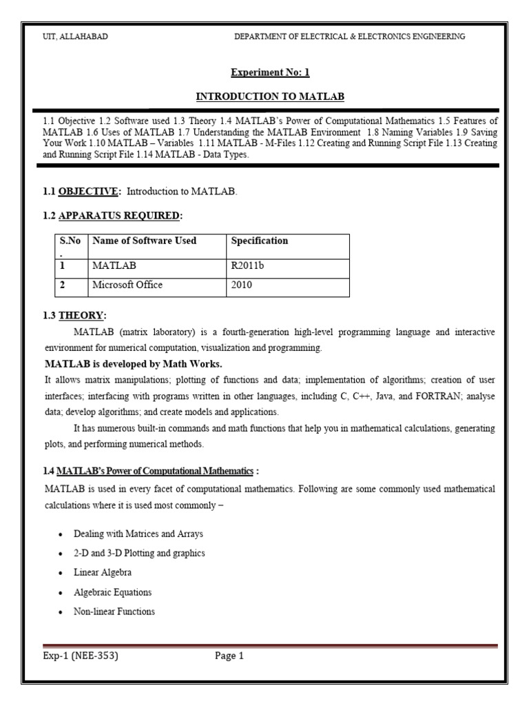 Exp- 1 Intro | PDF | Matlab | Computer File
