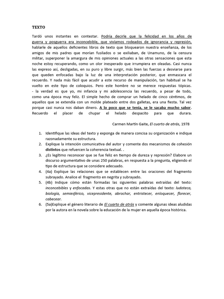 2º BACH. CUARTO. TEXTO SOLO | PDF