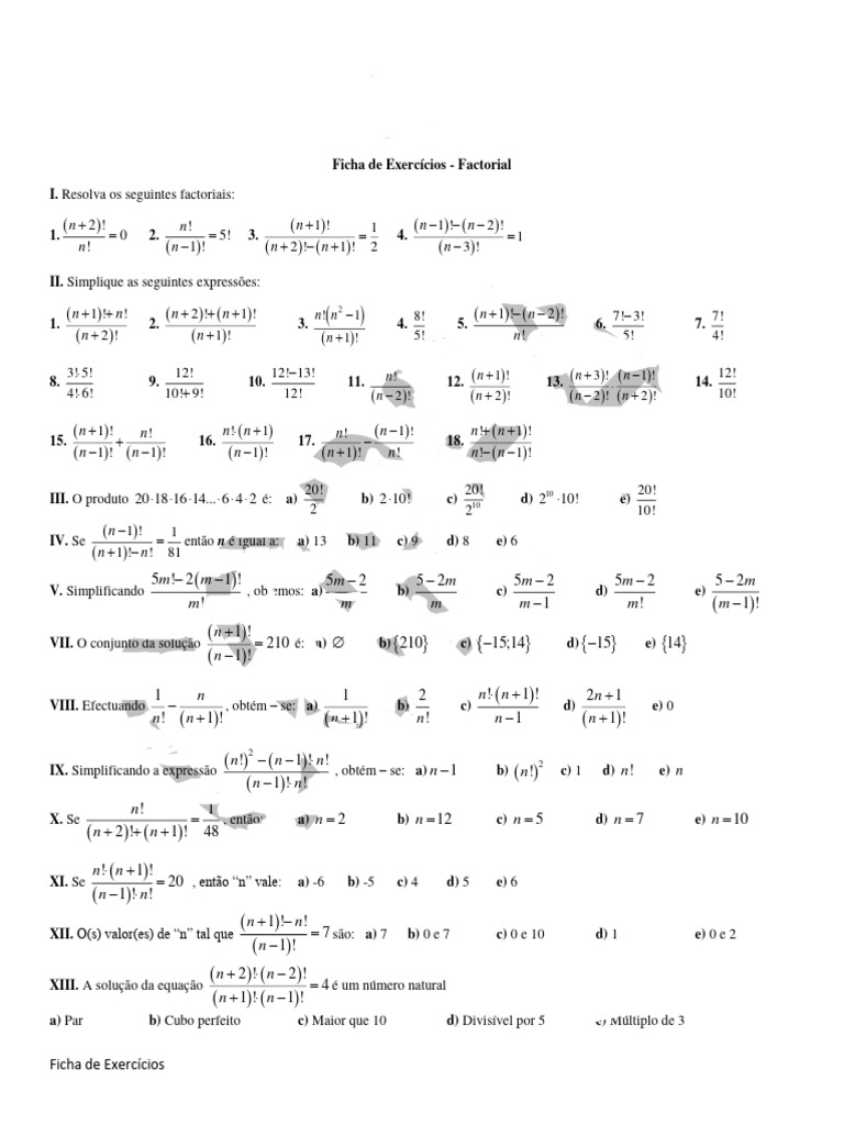 Ficha de Exercícios - Factorial | PDF | Matemática