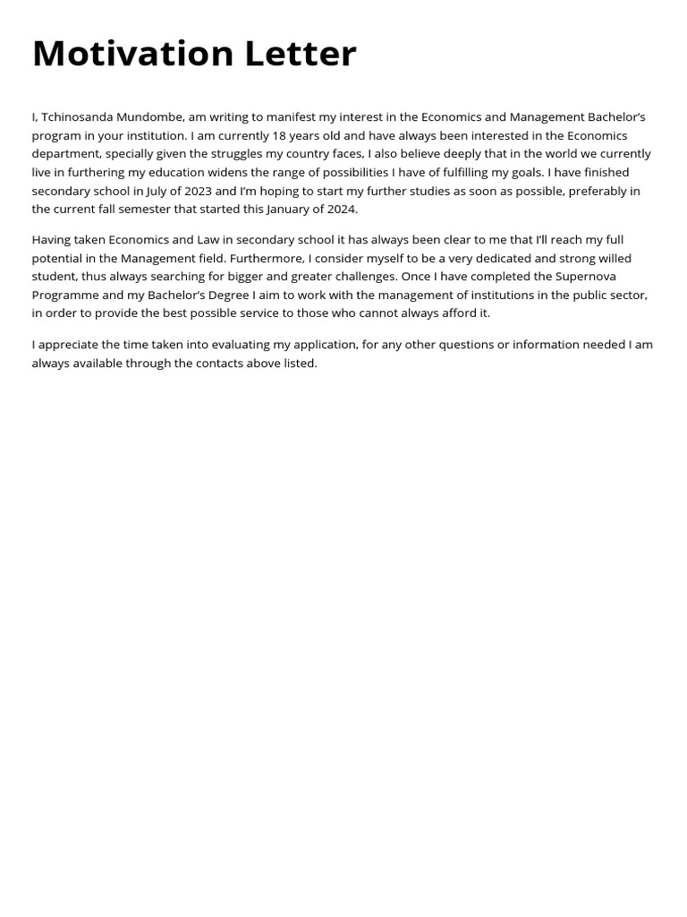 Motivation Letter | PDF