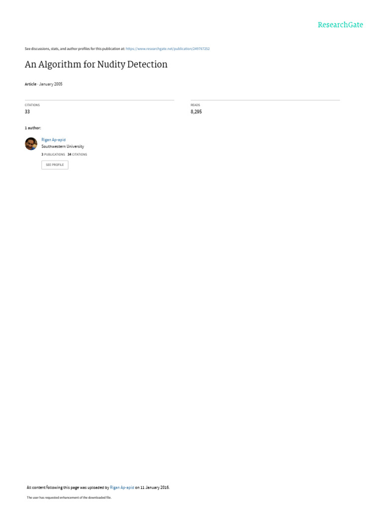 An Algorithm For Nudity Detection | PDF | Color | Rgb Color Model