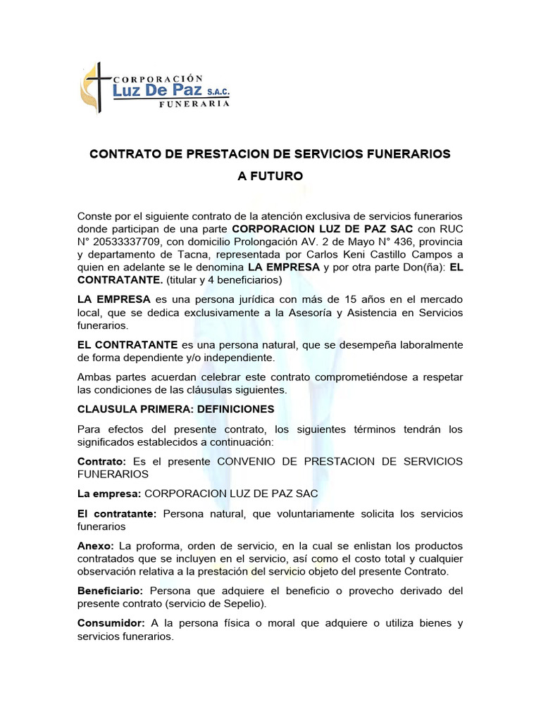 Contrato de Servicios Funerarios a Futuro | PDF | Business