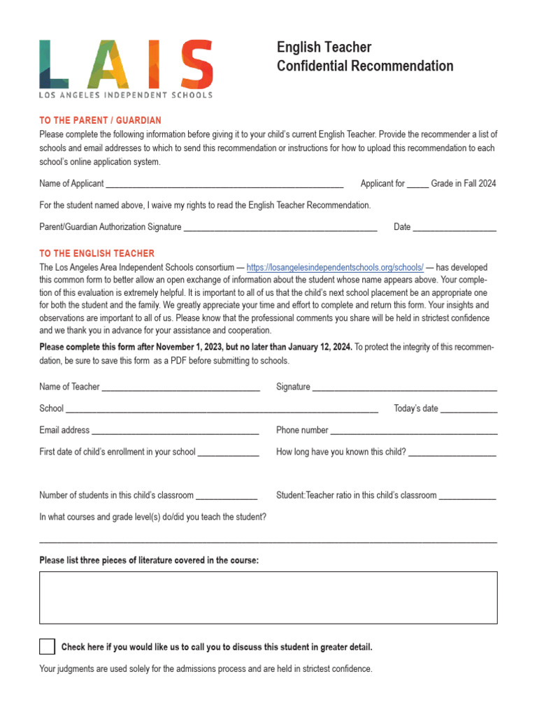 English Teacher Recommendation Form | PDF | Extraversion And Introversion | Psychology