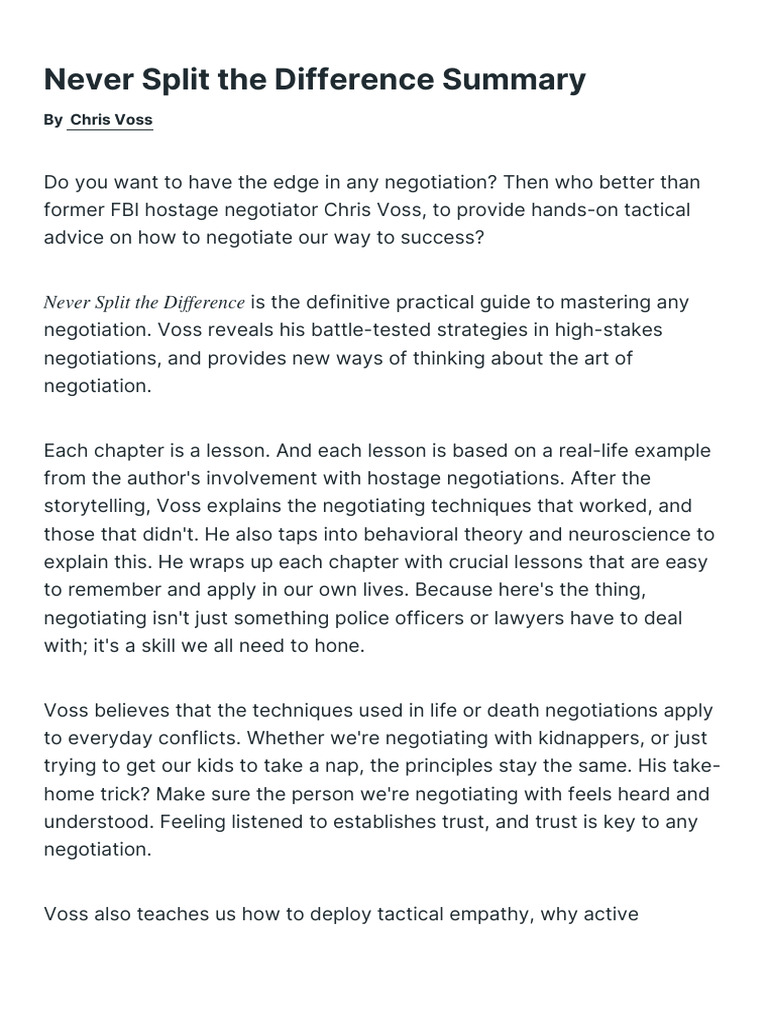 Never Split The Difference | PDF | Empathy | Negotiation