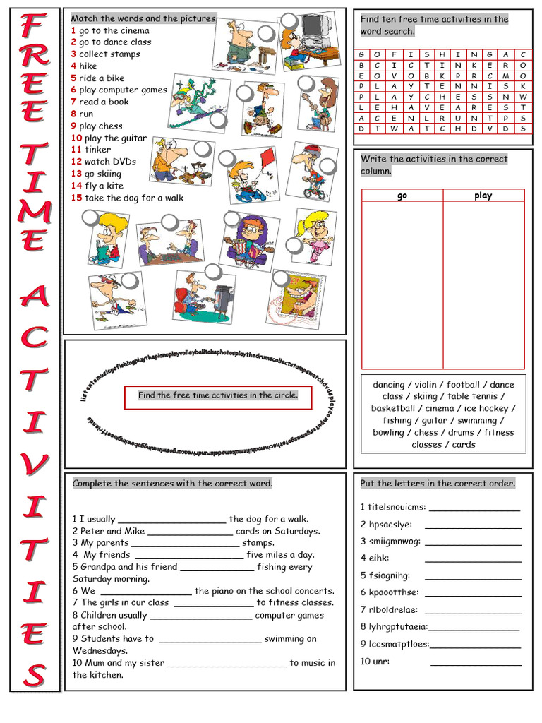 2) Free Time Activities Vocabulary Exercises | PDF