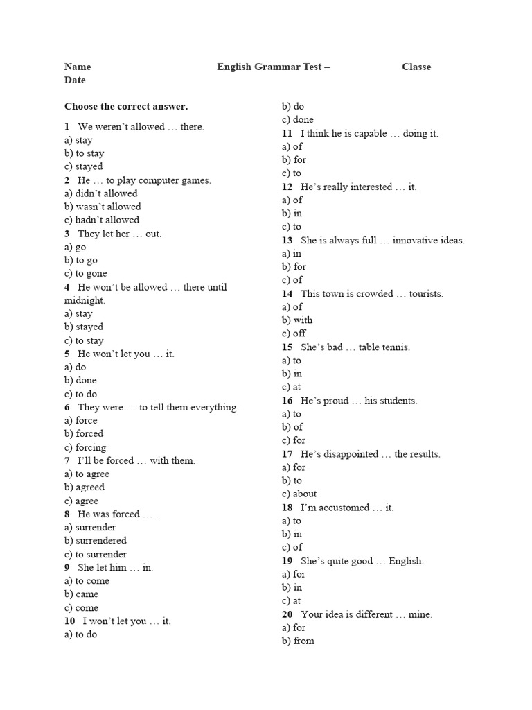 English Grammar Test | PDF