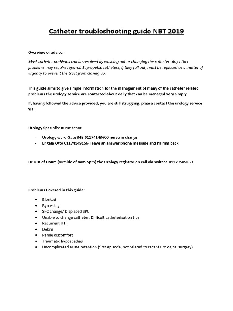 Catheter Troubleshooting Guide NBT 2019 - 0 | Download Free PDF | Catheter | Urinary Tract Infection