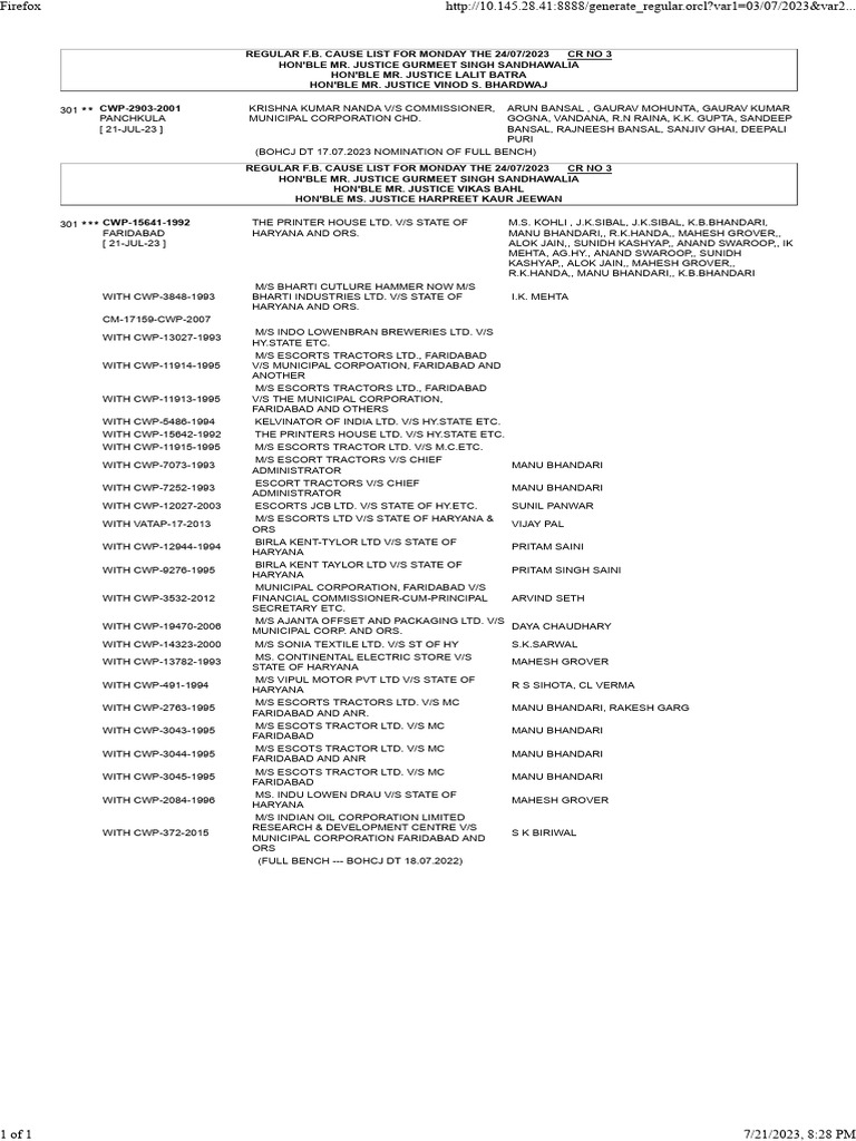 Cause List for July 24, 2023 | PDF