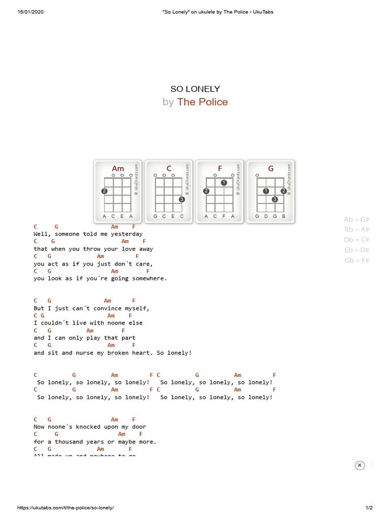 "So Lonely" Ukulele Chords by The Police | PDF