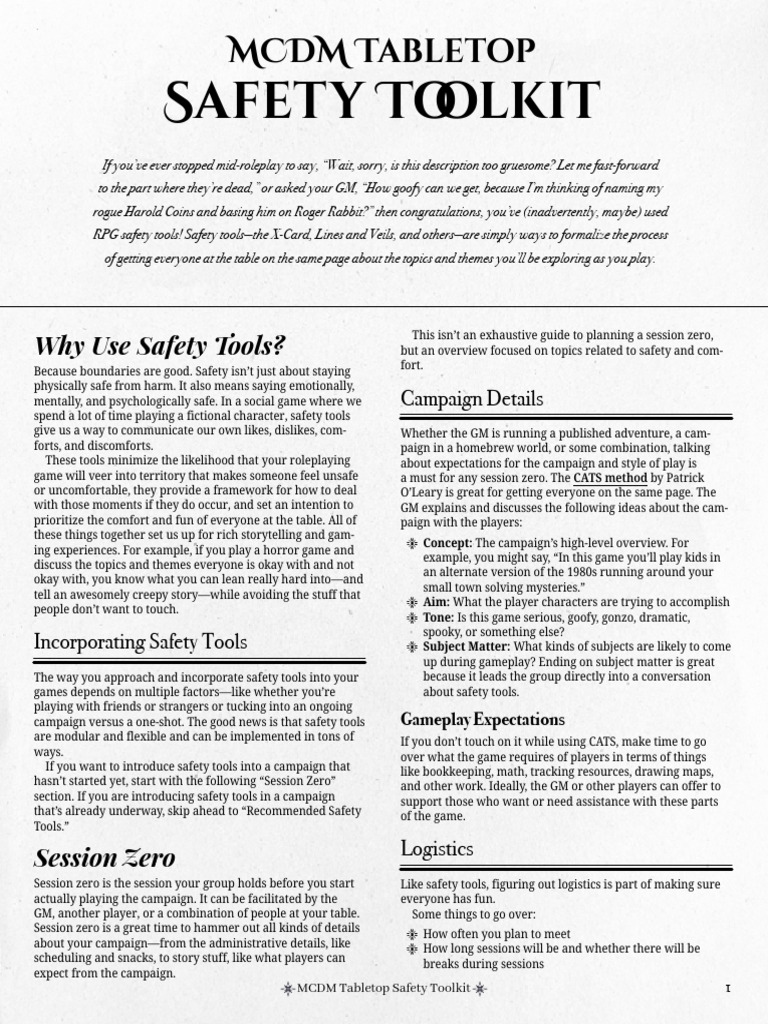 MCDM Tabletop Safety Toolkit | PDF | Role Playing Games | Tabletop Games