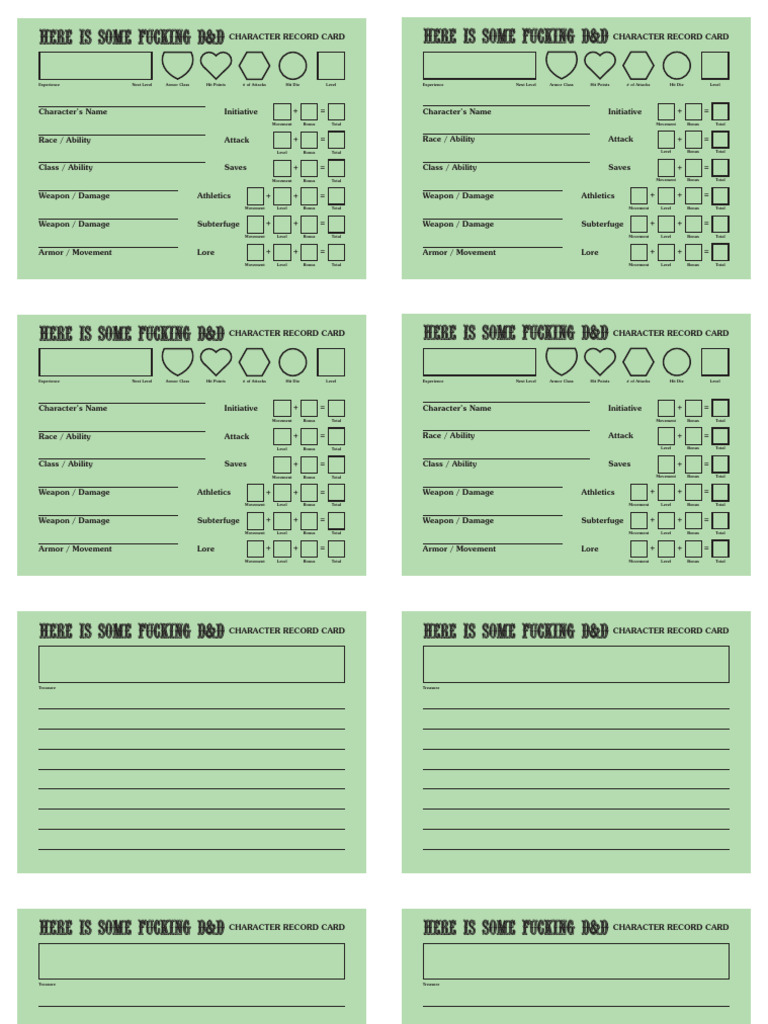 HERE IS SOME FUCKING D&D Character Card | PDF | Role Playing Games | Role Playing Video Games