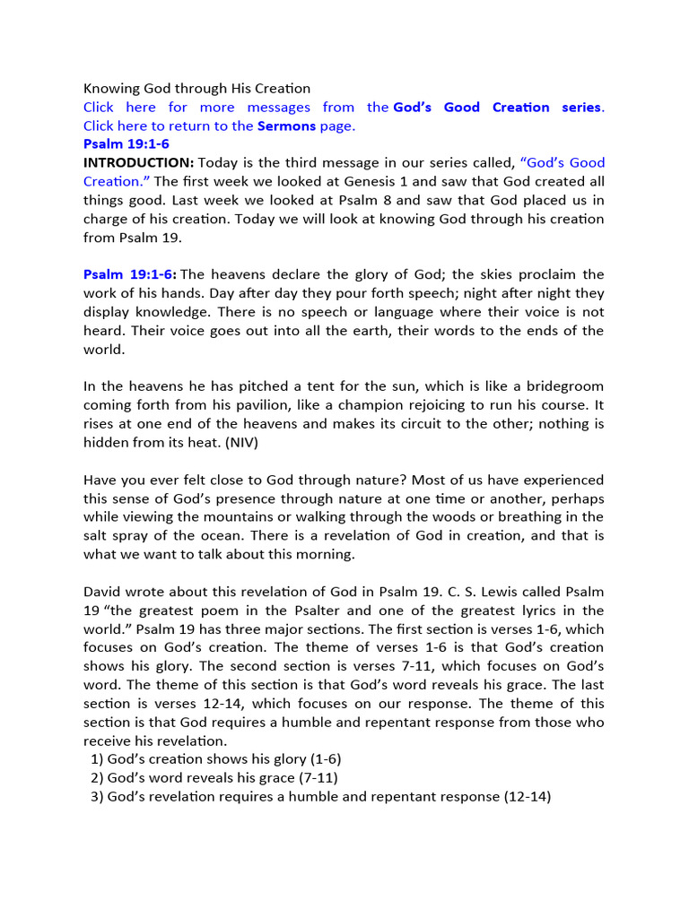 Knowing God Thru His Creation | PDF | Genesis Creation Narrative | Glory (Religion)