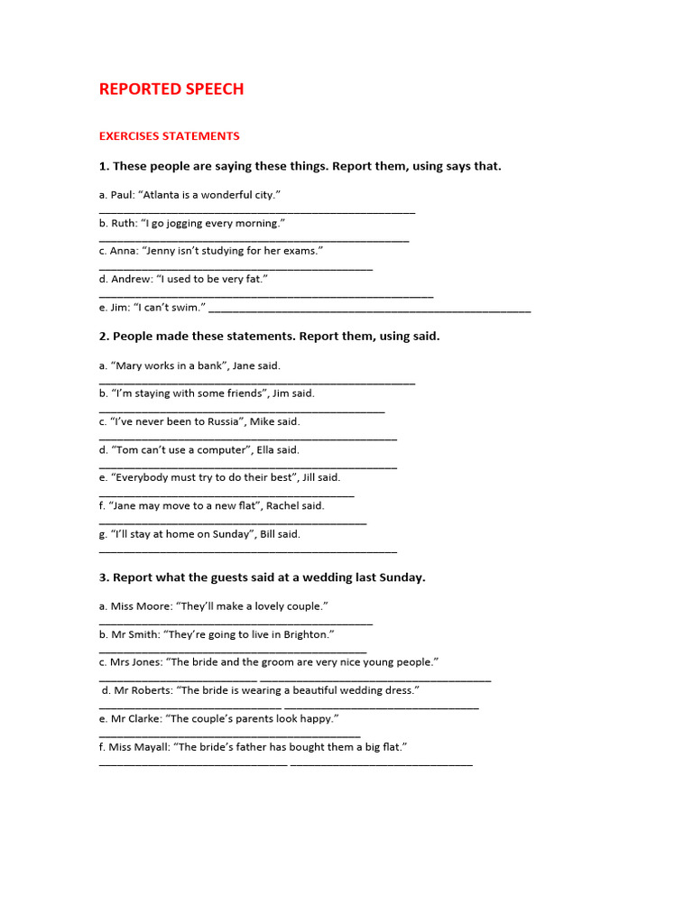 REPORTED SPEECH-Statements | PDF | Bride