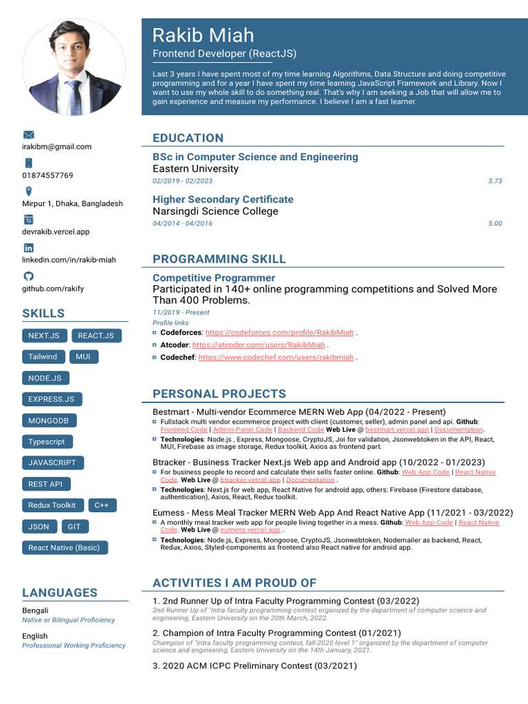 Rakibs Resume | PDF | Web Application | Information Technology