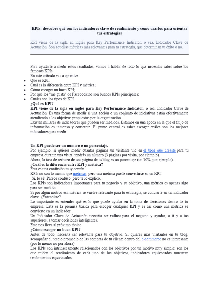 KPIs Descubre Qué Son Los Indicadores Clave de Rendimiento y Cómo ...