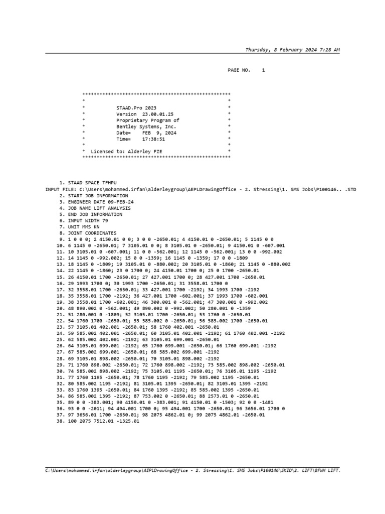 STAAD.Pro Lift Analysis Report 2024 | PDF | Buckling | Classical Mechanics